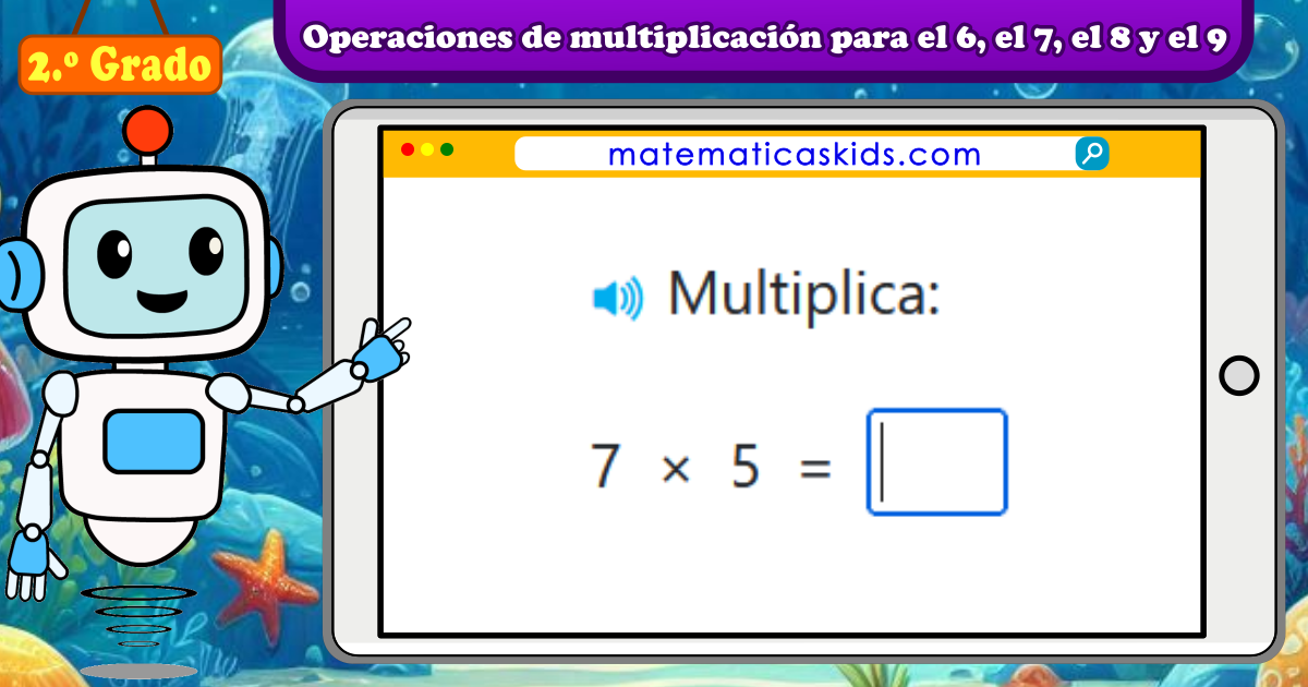 Operaciones de multiplicación para el 6, el 7, el 8 y el 9 ...
